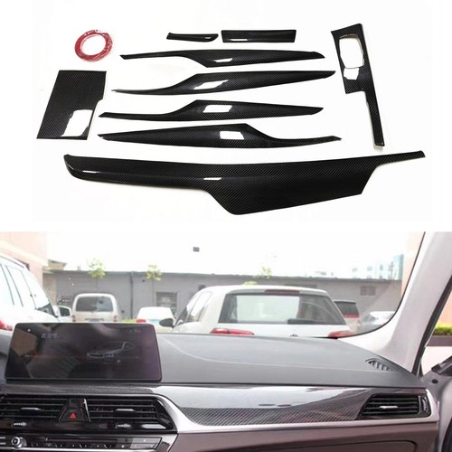 9pcs Interior Trim Cover For BMW 5 Series G30 Carbon Fiber Gloss Black ...