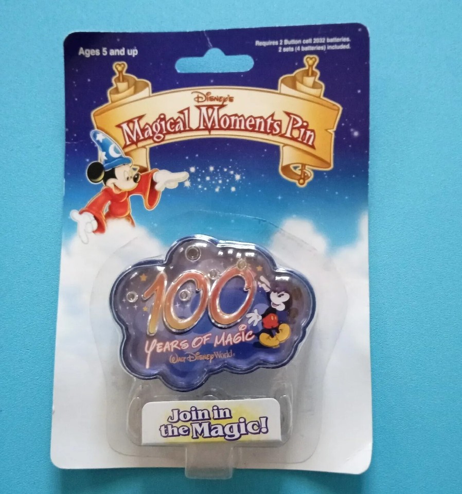 DISNEY WORLD MAGICAL MOMENTS VTG 100 Year LIGHT UP 2001 PIN New In Pkg ...