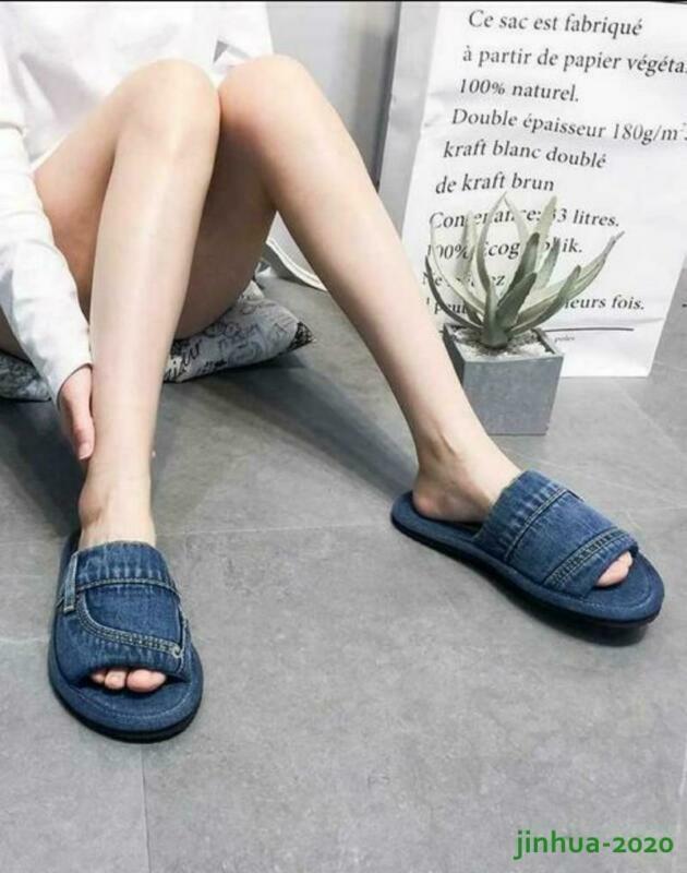 Women's Denim Slippers Open Toe Sandals Slingbacks Shoes Jean Oversize ...