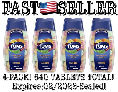 4-Pack Tums Antacid Calcium Ultra Strength 1000 Assorted Fruit 160 ...