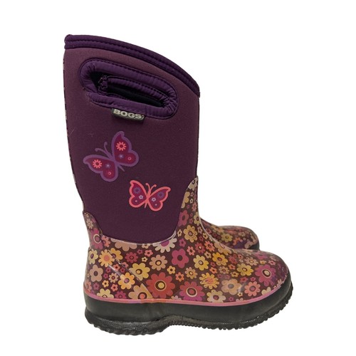 BOGS Classic Daisy Love Me High Purple Flower Pull On Boots Girl's Size ...