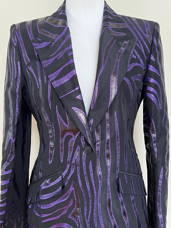 NWT Versace Runway Black Purple Zebra Jacquard Logo Blazer Jacket 44 US ...