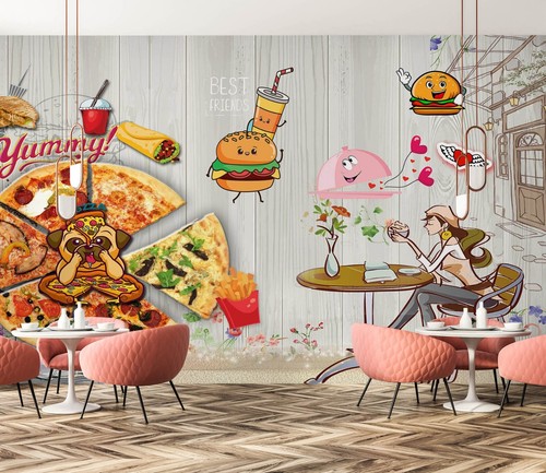 3D Pizza Flavor ZHUA2071 Wallpaper Wall Murals Removable Self-adhesive ...