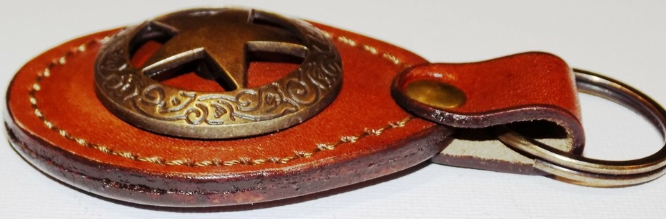 LEATHER KEY Chain RING Handmade with animal deer duck dog rabbit owl ...