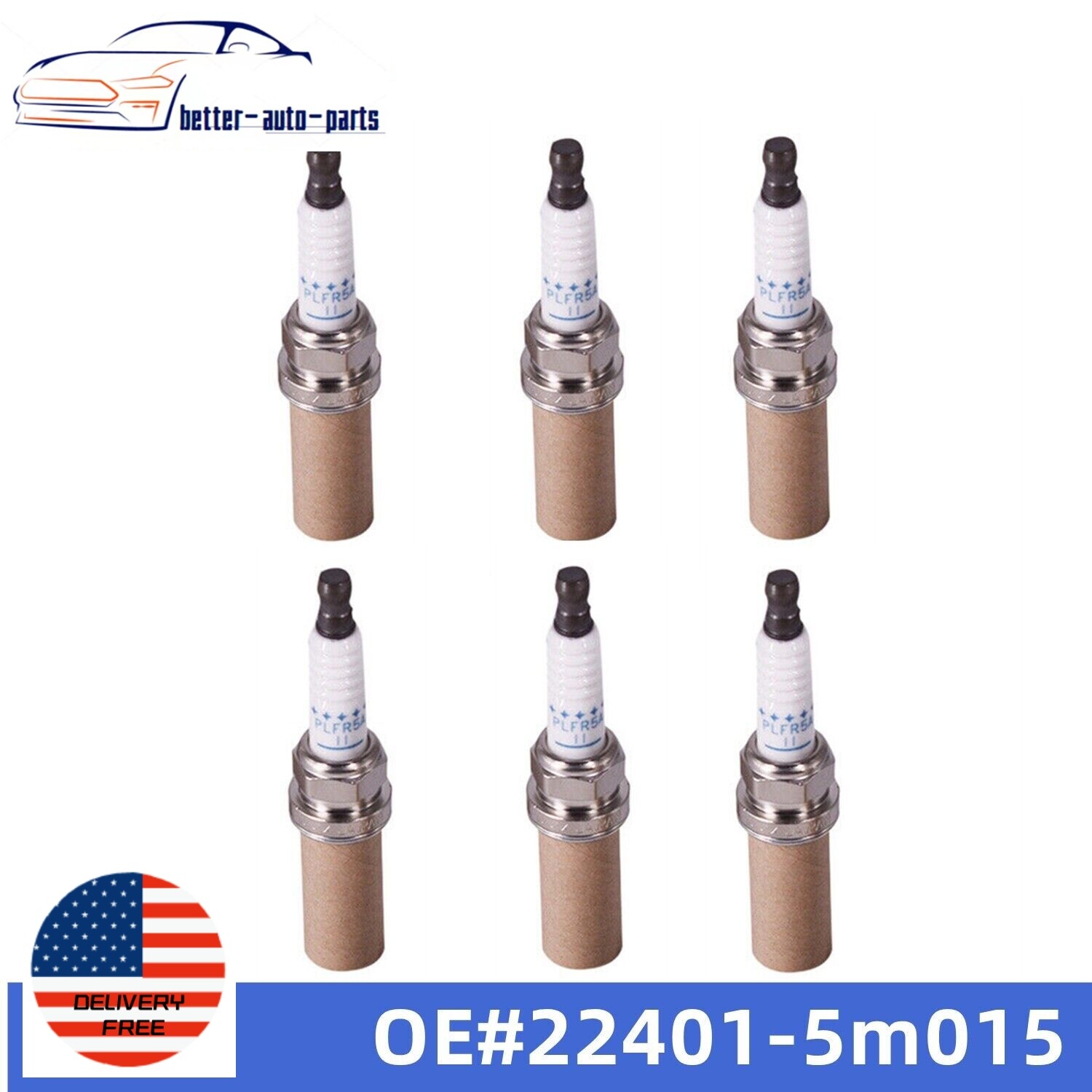 6PCS Laser Iridium Spark Plug PLFR5A11 22401-5M015 FOR VQ35 VQ40 3.5L 4 ...