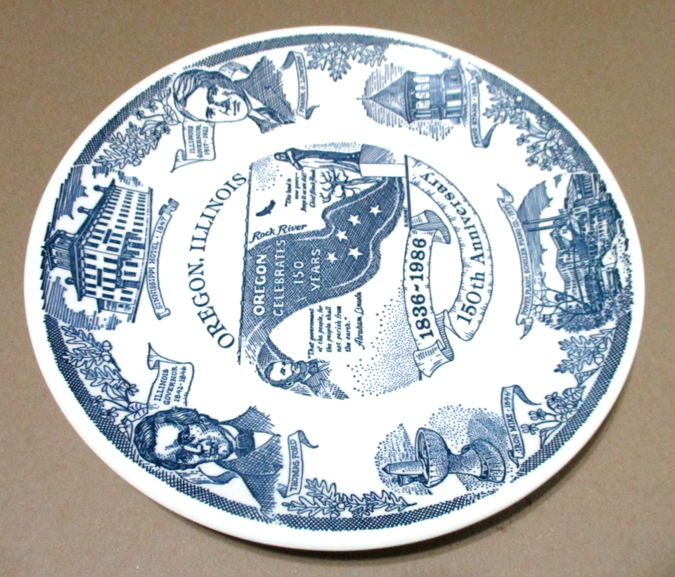 Oregon, Illinois 1836-1986, 10" Plate, 150th Anniversary, Town History ...