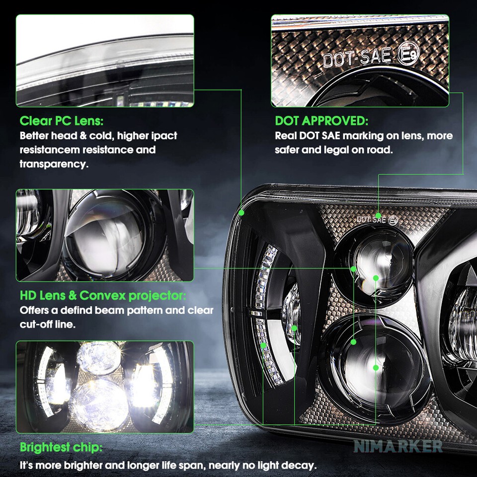 2pcs 5X7 Inch LED Headlights Sealed Beam For Chevy Corvette C4 1984 ...