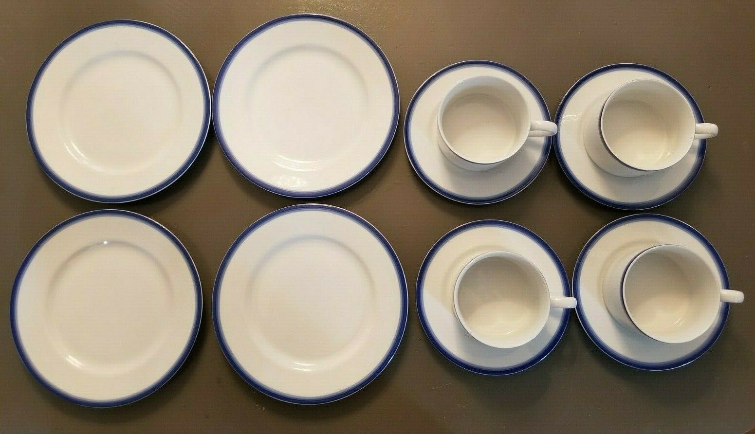 Crate & Barrel, Set of 4 - Monno White with Blue Banded Rim, Plate ...