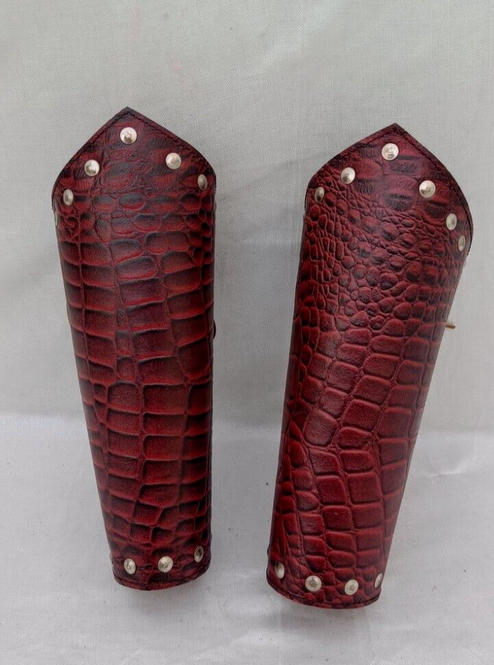 Red Black Medieval Era red Leather armor arm guard in made cosplay | eBay