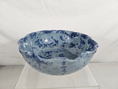Vintage Bybee Pottery Blue Spongeware Scalloped Ruffled Edge 8" Bowl | eBay