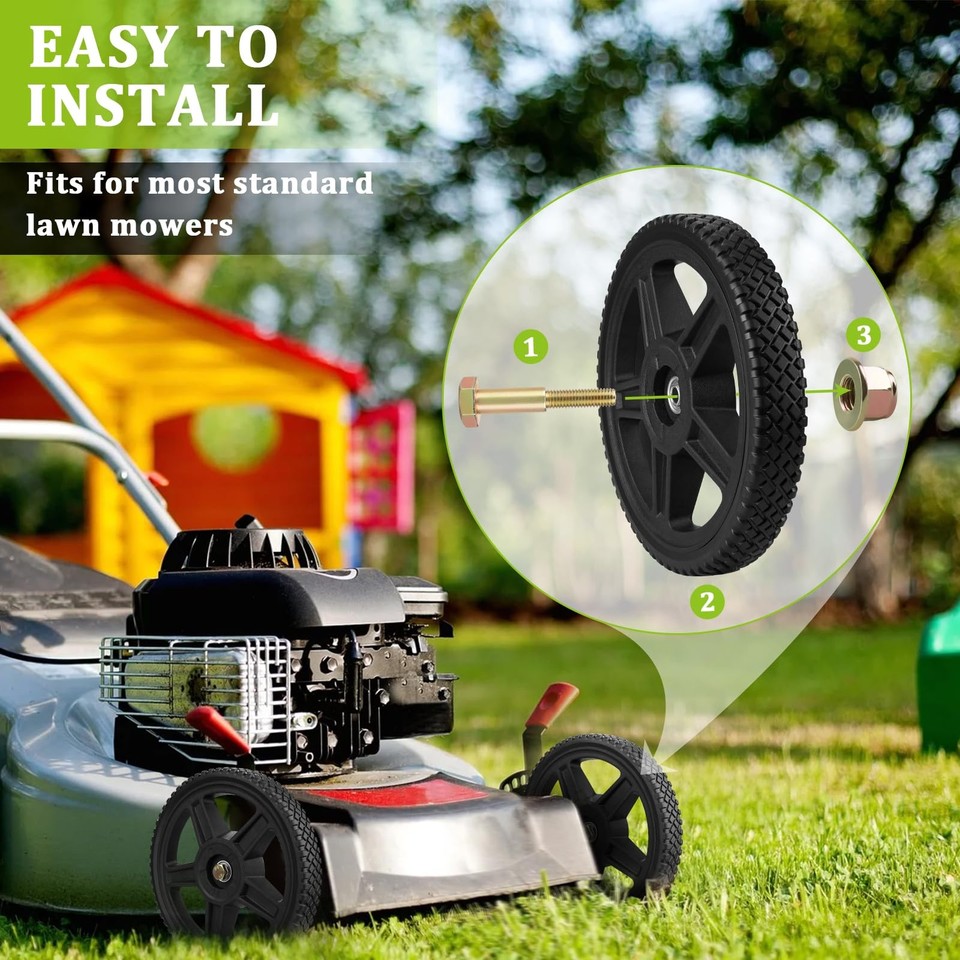 12'' Lawn Mower Wheels Push Mower Plastic Wheels Set of 2 Wheels Kit ...