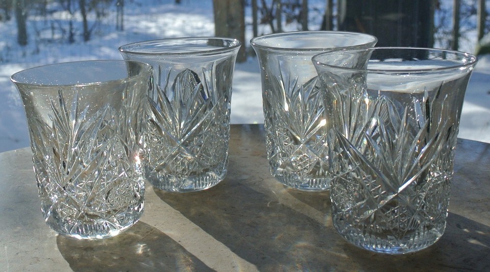 4 American Brilliant Period Hand Cut Glass Hobstar and Fan Motifs ...