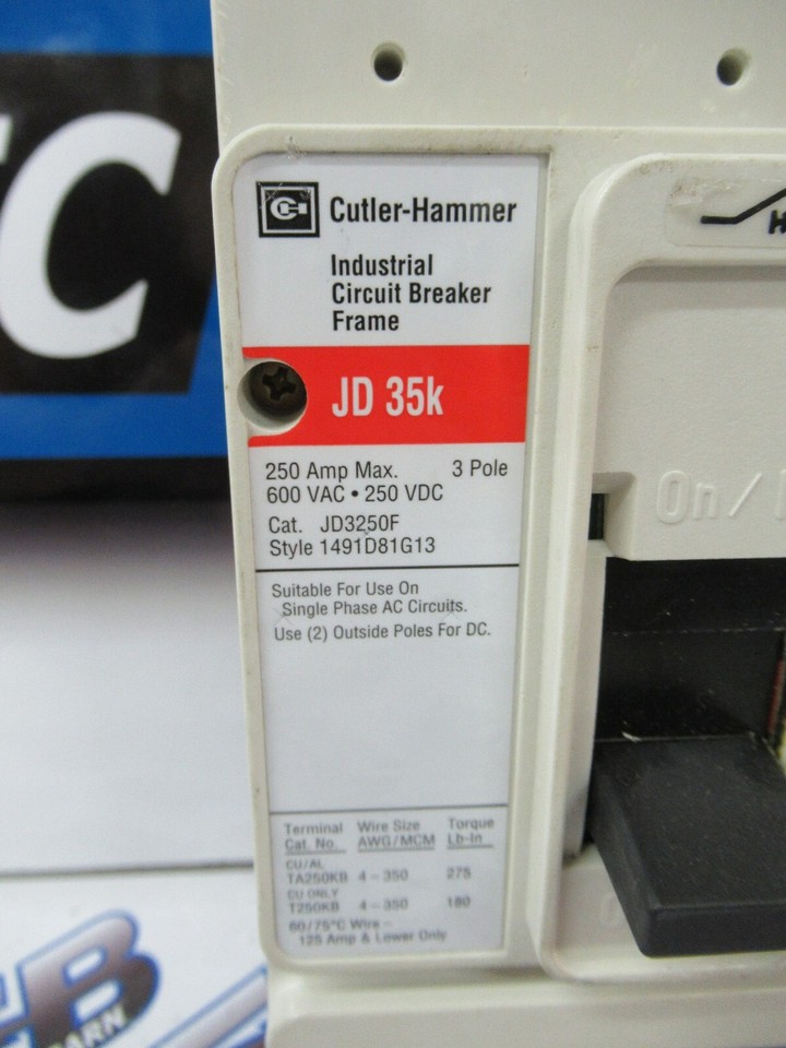 Cutler Hammer JD3250F, 225A Trip, 600V, 3P, RED, 35K Circuit Breaker ...