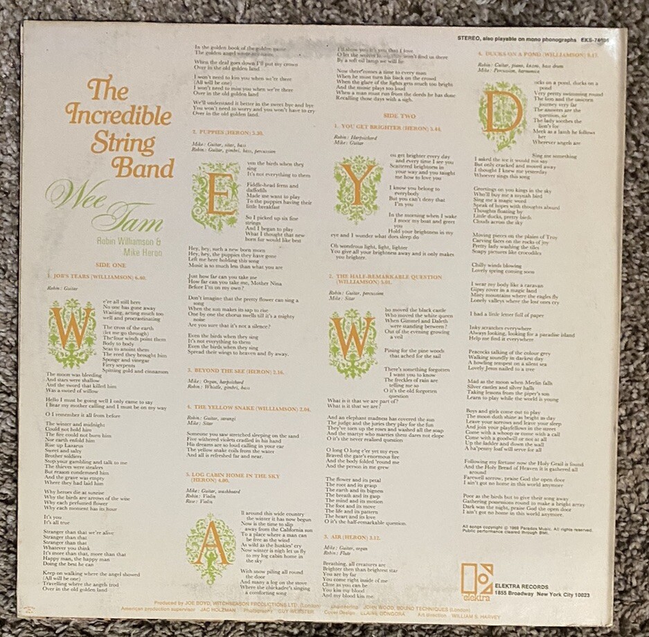 THE INCREDIBLE STRING BAND - Wee Jam - Elektra 74036 LP Vinyl Record ...