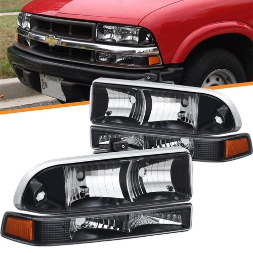 Fits 1998-2004 Chevy S10 Pickup Blazer Black Headlights Bumper Lamp ...