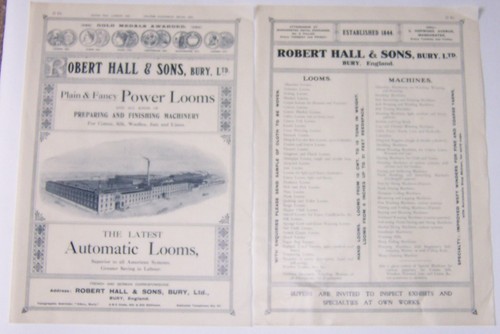 ROBERT HALL & SONS BURY ENGLAND, POWER LOOMS PREP & FINISHING MACHINERY ...