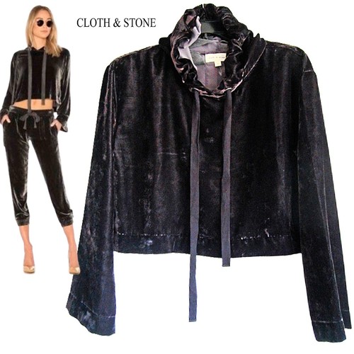 CLOTH & STONE NWOT Velvet Drawstring Bell Sleeves Hoodie Sweatshirt L ...