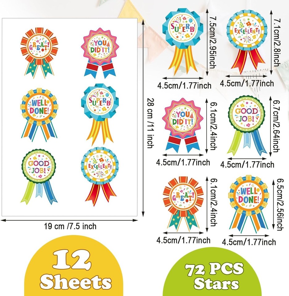 Teling 72 Pcs Adhesive Reward Stickers for Kids, Student Stickers ...