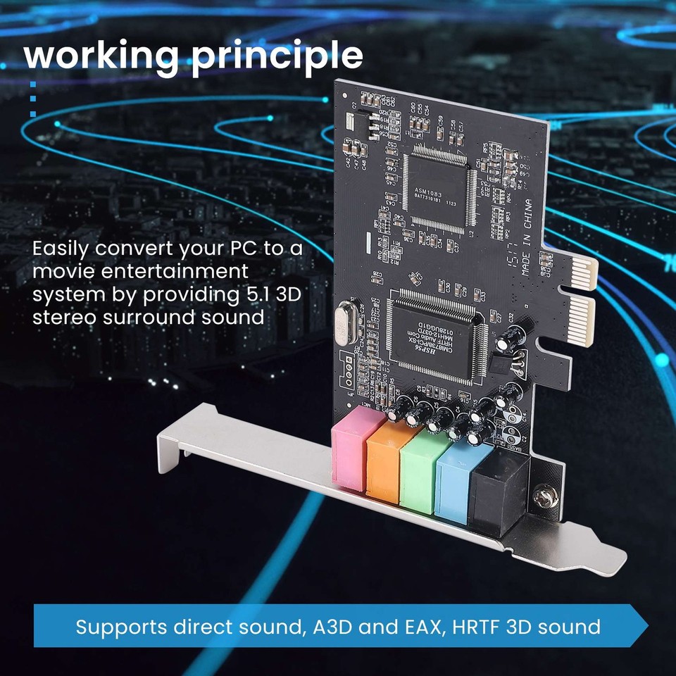 PCIe Sound Card 5.1, PCI Express Surround Card 3D Stereo Audio with ...