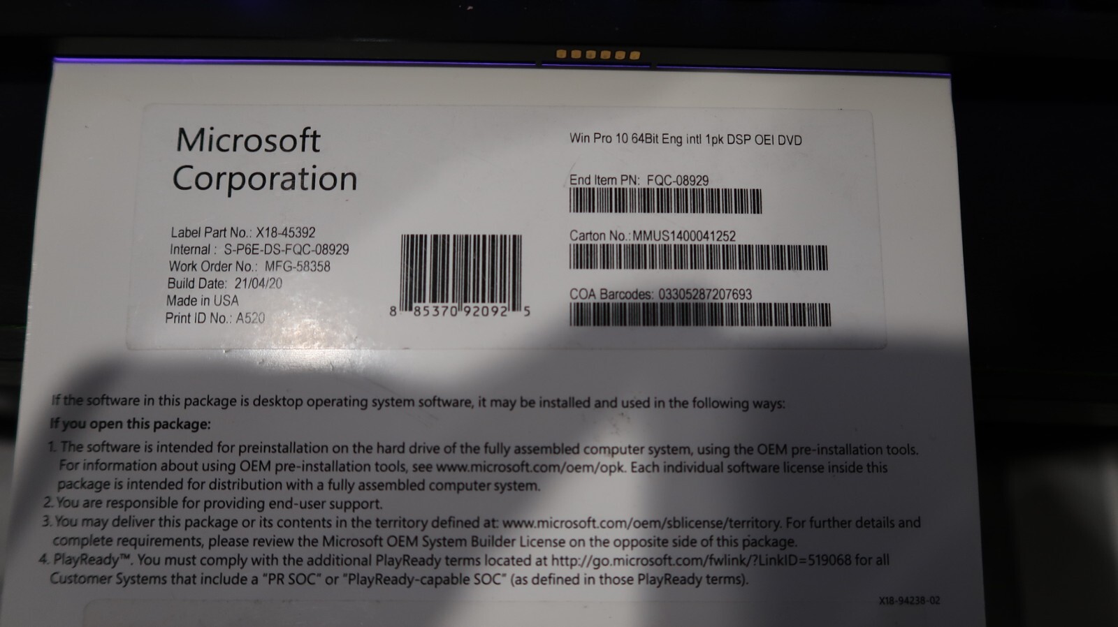 windows 10 home 64 bit Eng Intl 1pk DSP DVD - Sealed includes Product ...
