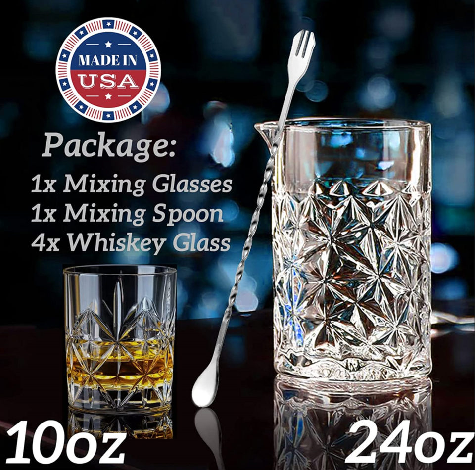 6pc Cocktail Mixing Glass Set 24oz Bar Mixing Pitcher w 4 Glasses ...