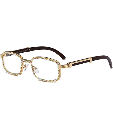 Clear Lens Gold Frame Men Sunglasses Rhinestone Classic Eye Glasses NEW ...