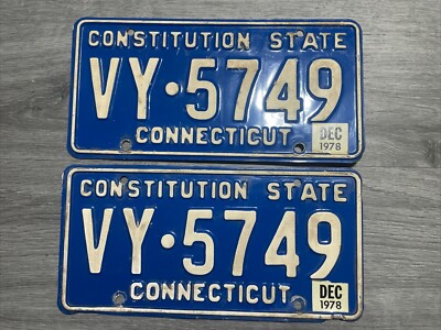 1978 Pair Connecticut License Plates Vintage VY-5749 | eBay