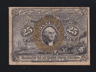US 25c Fractional Currency Note 2th Issue 18-63-T-1 Surcharge FR 1289 ...
