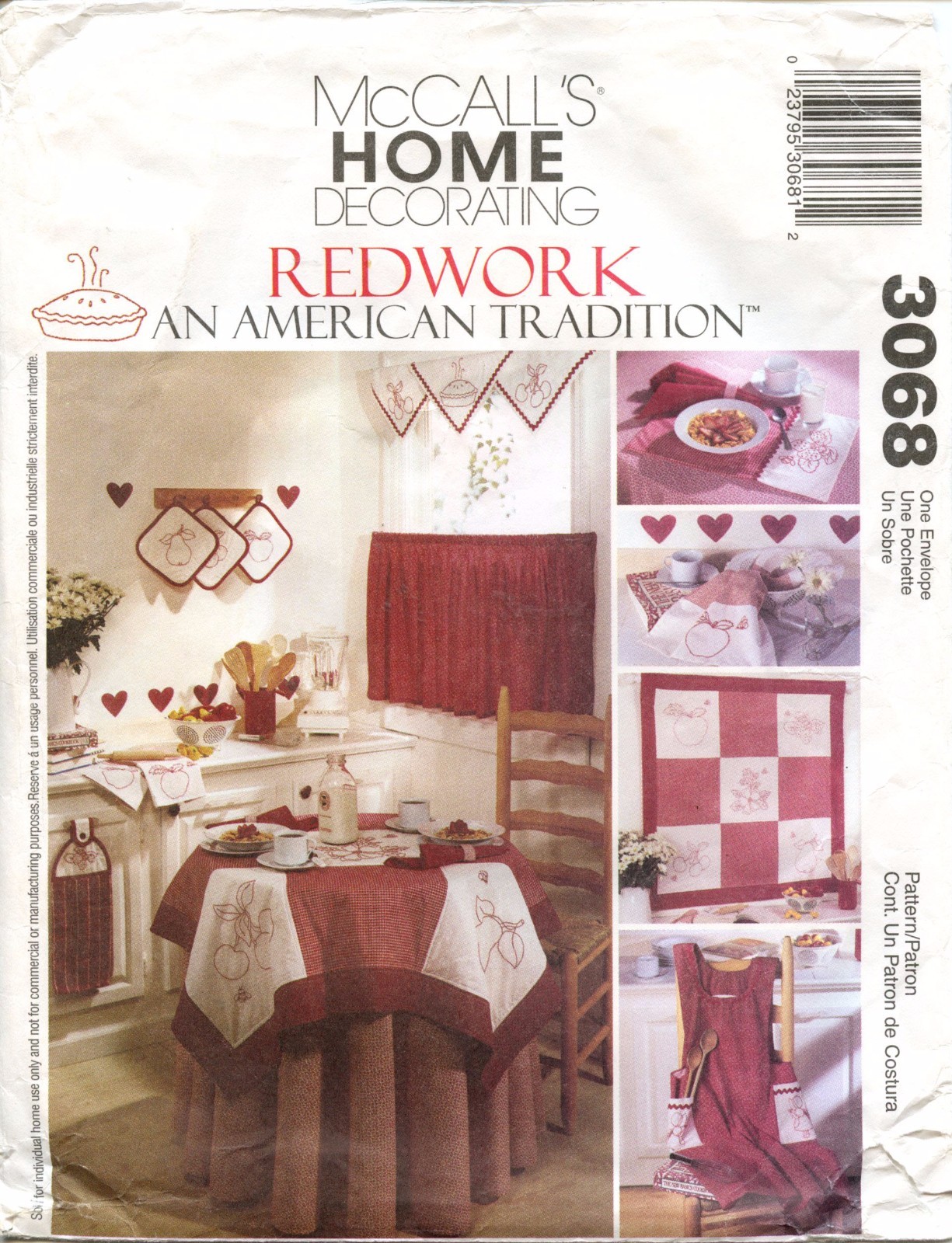 McCall's Home Decorating Sewing Pattern #3068 REDWORK Kitchen ...