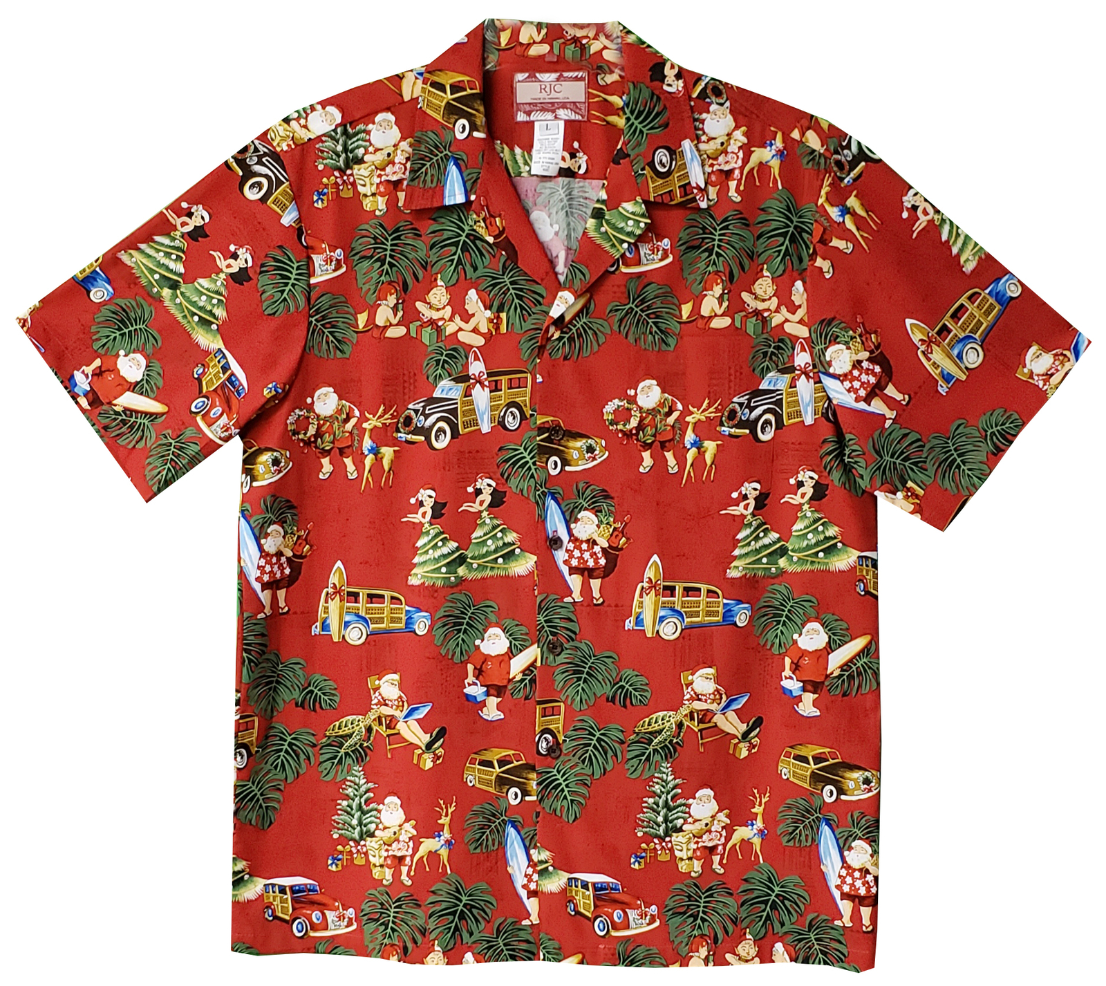 Christmas Woody Surfboard Hula Santa Men's Hawaiian Shirt | eBay