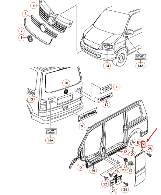 Volkswagen VW T5 TRANSPORTER Fuel Flap Trim Pillar B Left 7H0853289F ...