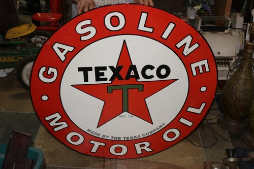Large 36" Texaco Gasoline Motor Oil Gas Station 2 Sided Porcelain Metal ...