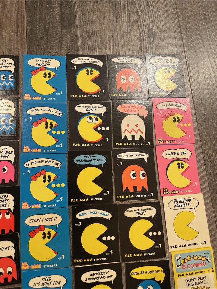 Rare Vintage 1980 Pac Man Stickers Lot of 64 Different Fleer Midway 80s ...