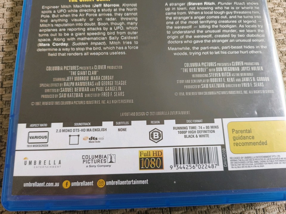 Fred F. Sears double feature Blu-ray:- The Giant Claw / The Werewolf ...