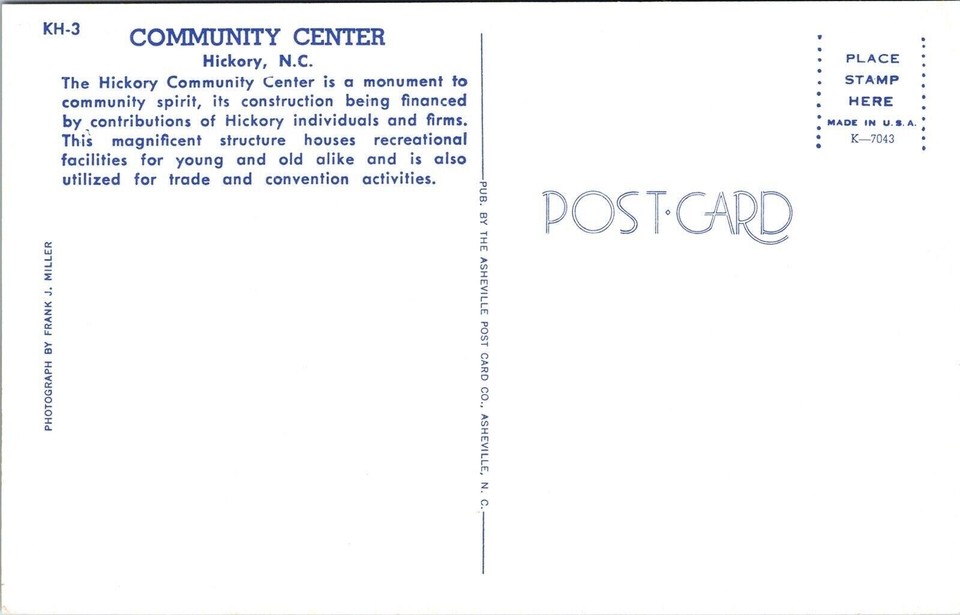 Community Center Hickory NC North Carolina Postcard VTG UNP Vintage ...