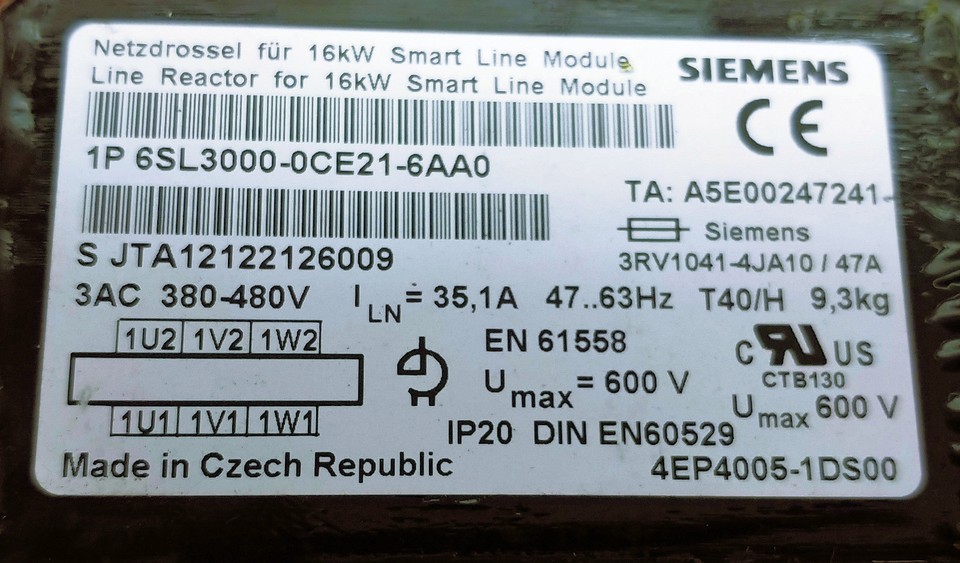 Siemens 6SL3000-0CE21-6AA0 Line Reactor | eBay