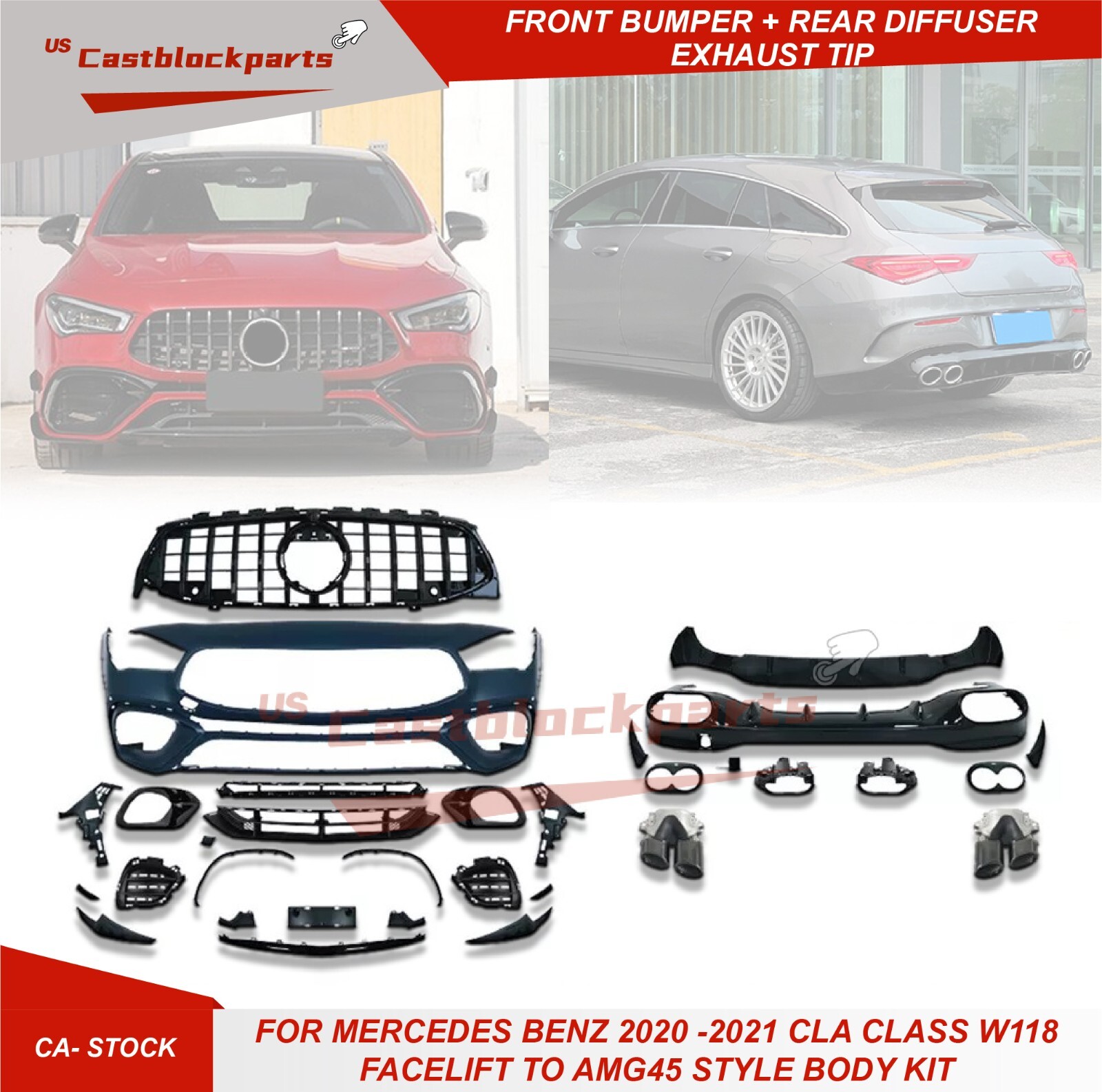 For 2020+ Mercedes Benz CLA Class W118 Facelift Amg45 Front Bumper Rear ...