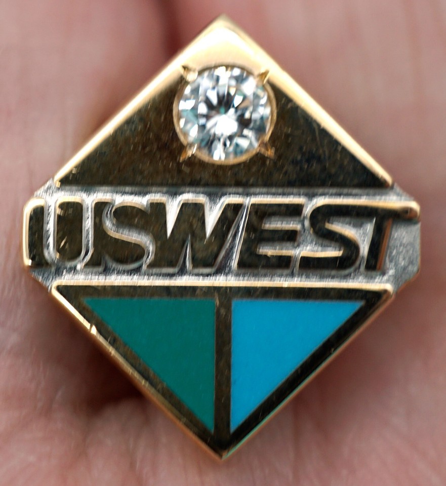US West USWEST 14k Gold EMB CTO Lapel Pin With Diamond 30 Year Award ...