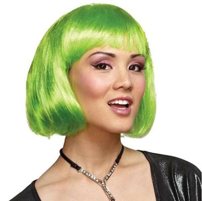 Womens Adult Teen Girls NEON Green Bob Wig Hair Costume Short Mardi ...