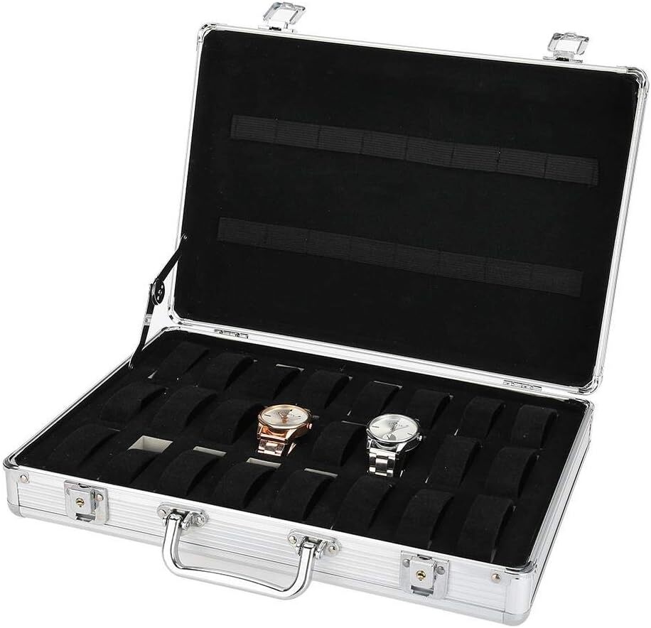 Aluminum Watch Case 24 Grids Briefcase Storage Box Watches Collectors ...