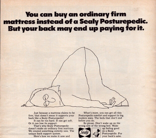Sealy Posturepedic Mattress Cartoon Guy and Woman on Bed Vintage Print ...