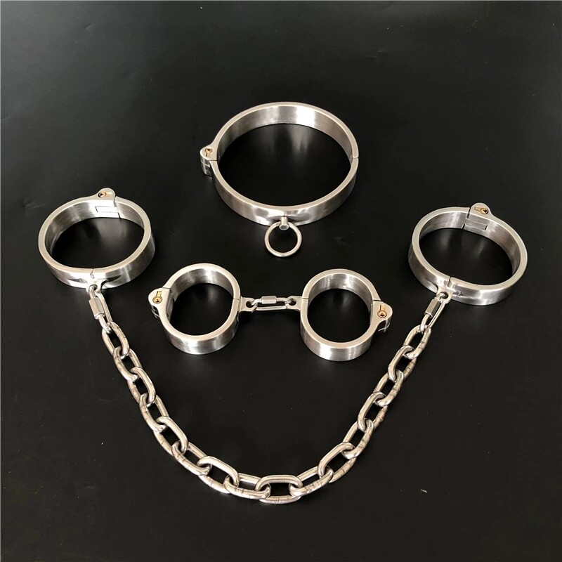 Stainless Steel Bondage Handcuffs Ankle Cuffs Neck Collar Heavy Duty ...