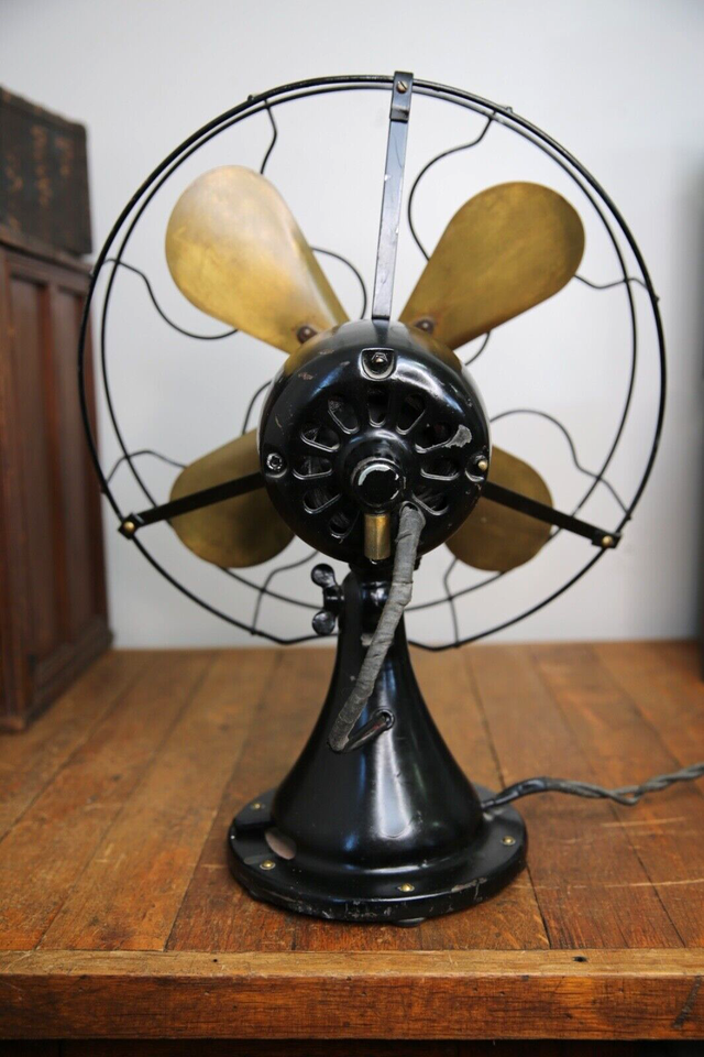 Antique Peerless Front Oscillating Electric Fan Motor 16" brass blade ...