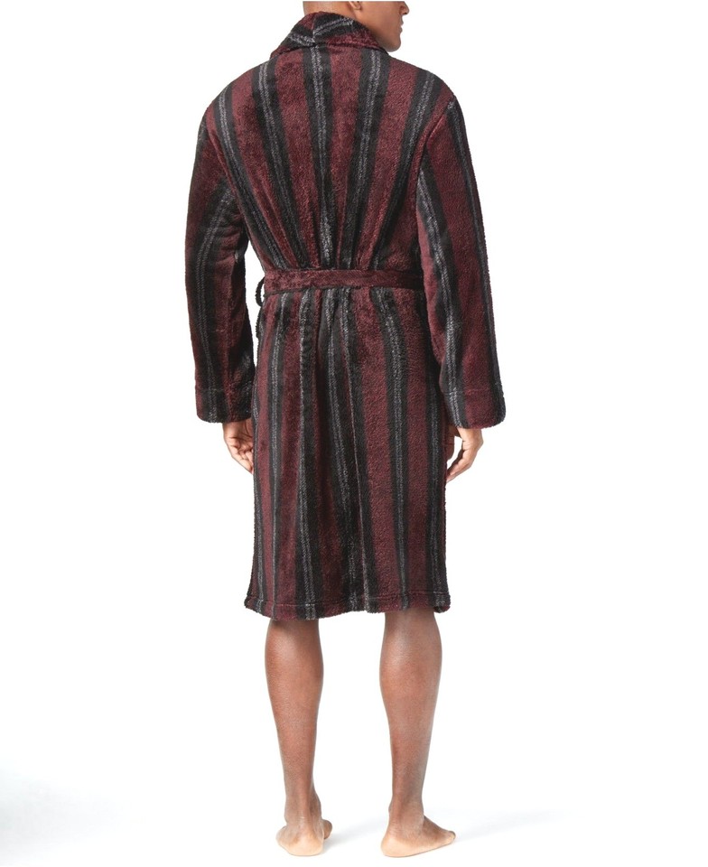 $141 Club Room Men Pajama Burgundy Stripe Fleece Robe Lounge Sleepwear ...