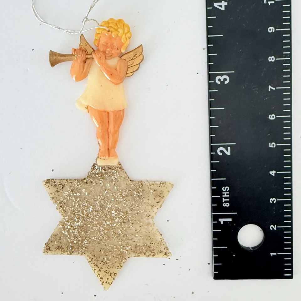 8 Celluloid Plastic Angels Angel Band on Mica Cardboard Stars & Moons ...