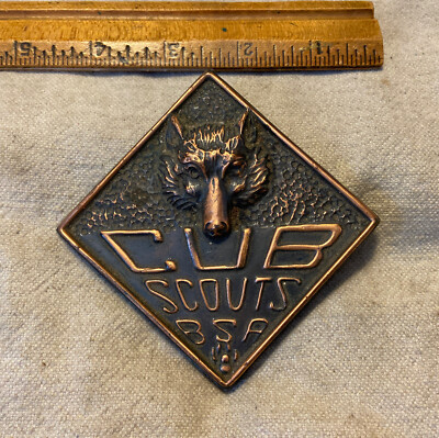VINTAGE BSA Boy Scouts Of America Brass/Bronze Metal Cub Scout Paper ...