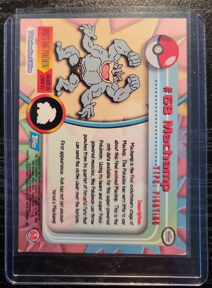 Pokemon TCG Machamp #68 1999 Topps Blue Label TV Animation Edition Non ...