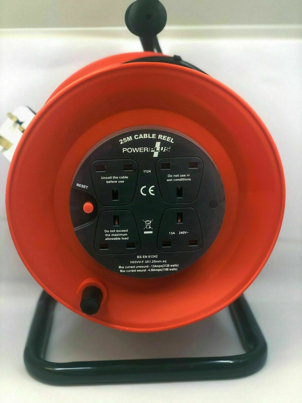 25M 4 SOCKET EXTENSION LEAD CABLE POWER REEL 25 METRE 4WAY 13AMP UK ...