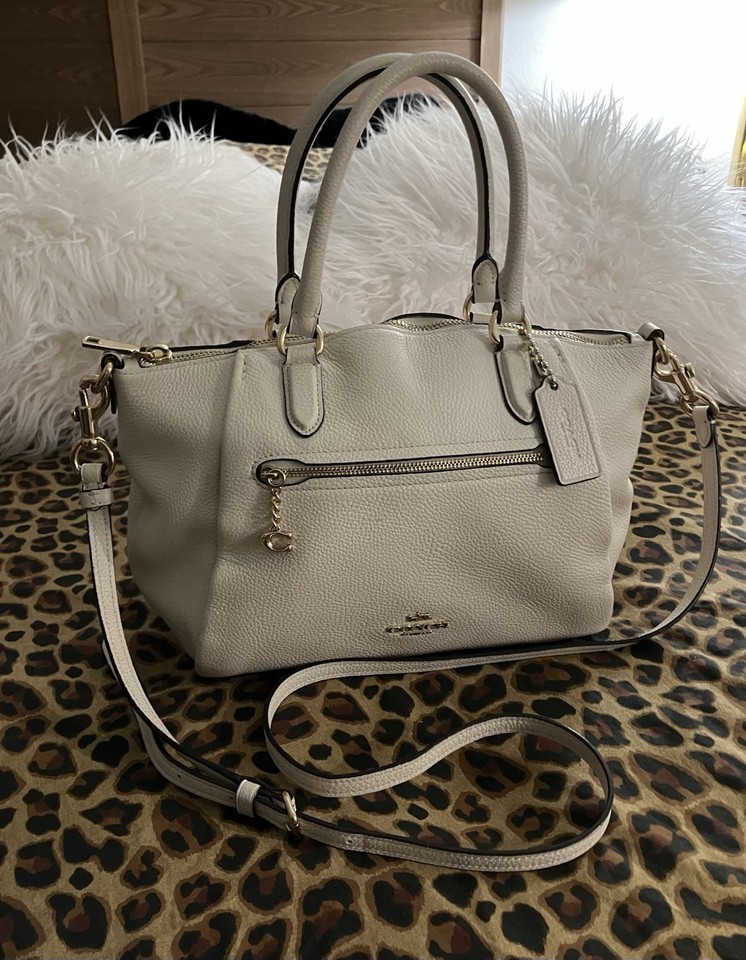 Coach Prairie Satchel Crossbody Bag Off White Black Pebble Leather ...