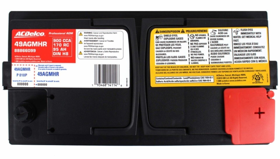 Brand New 12V Battery AcDelco Universal AGM 95 Amp CCA 900 170 Reserve ...